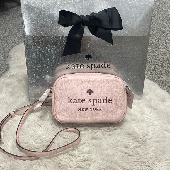 kate spade | Bags | Kate Spade Mini Pink Embossed Leather Glitter Logo ...